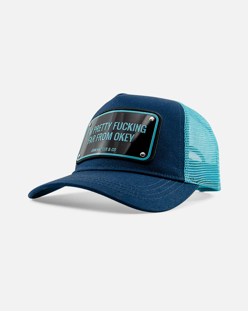 Pretty Fucking Far From OK Black & Teal Cap - Trucker Hat - John Hatter – John Hatter & CO